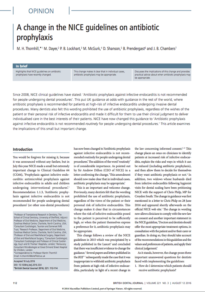 A change in the NICE guidelines on antibiotic prophylaxis - BDJ – The ...